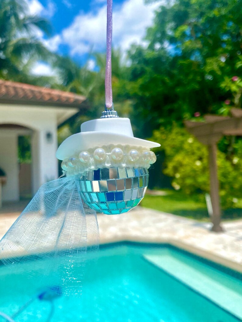 Bride White Cowboy Disco Hat Rear View Mirror Car Accessory L - Etsy