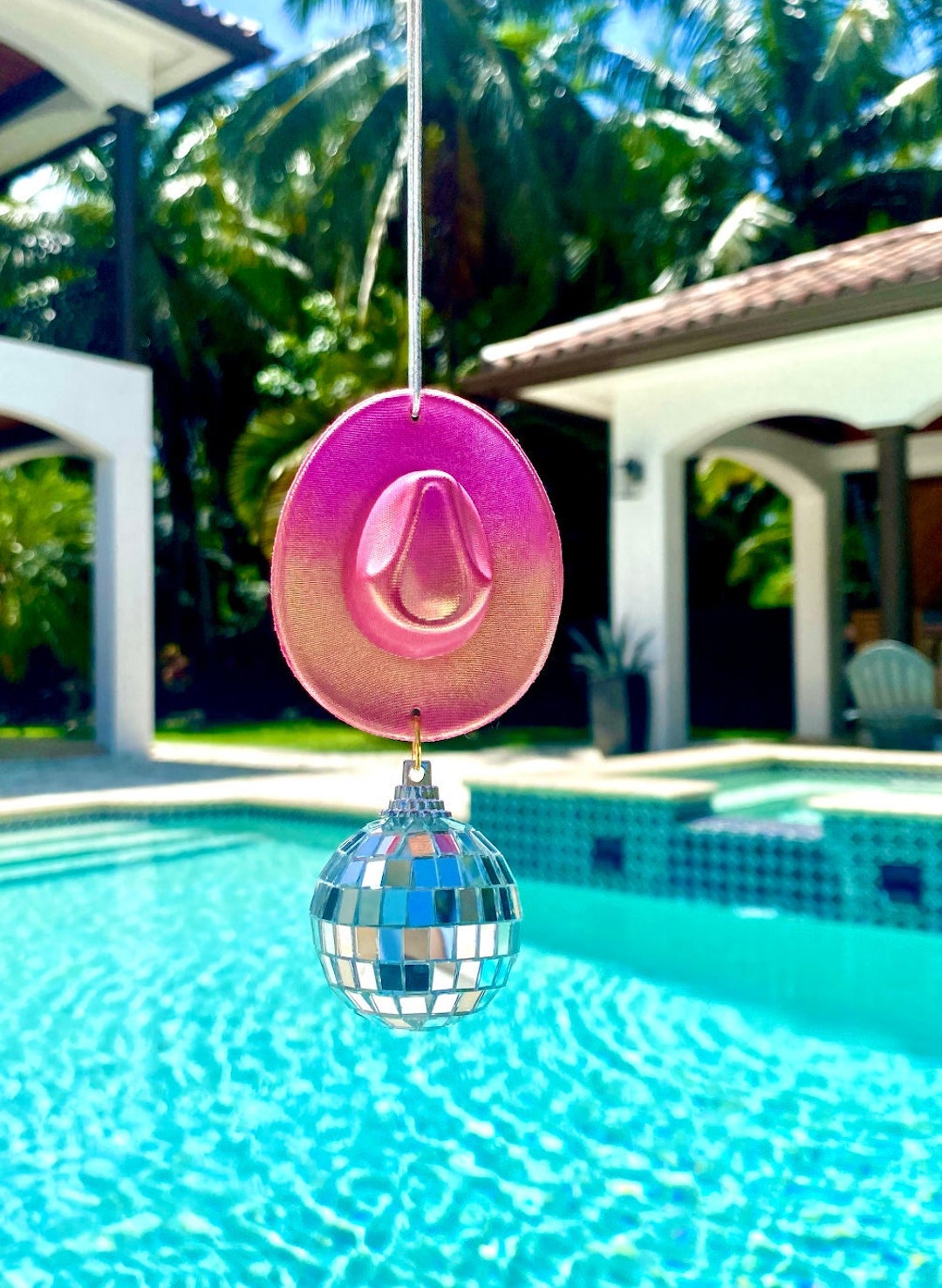 Pink Holographic Disco Cowboy Car Rear View Mirror Accessory L Pink ...