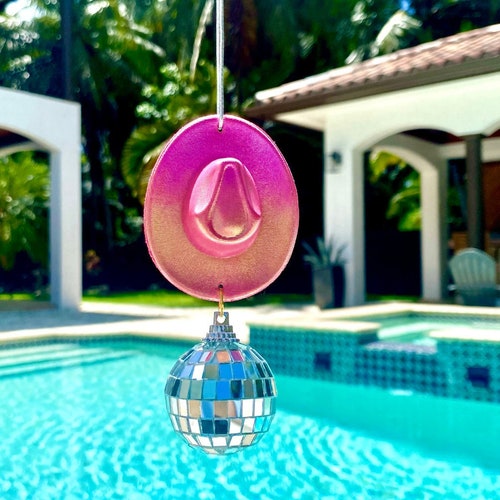 Glitter Pink Disco Cowboy Cowgirl Rear View Mirror Car - Etsy