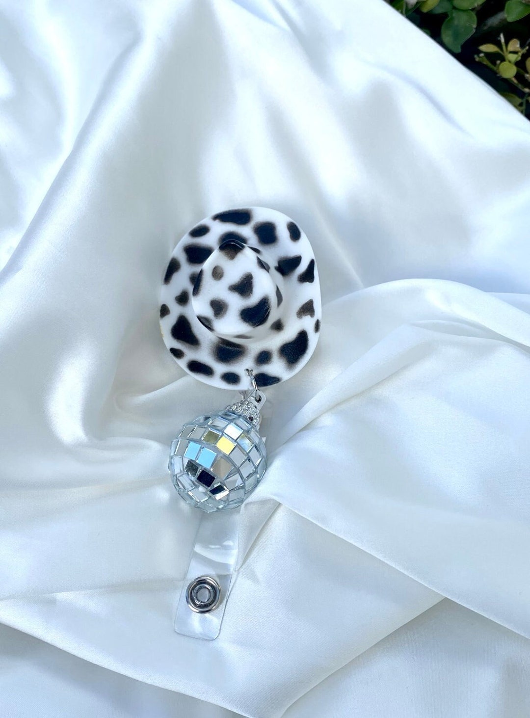 Disco Cow Print Cowboy Hat Nurse Health Care Worker Badge Reel L Disco ...