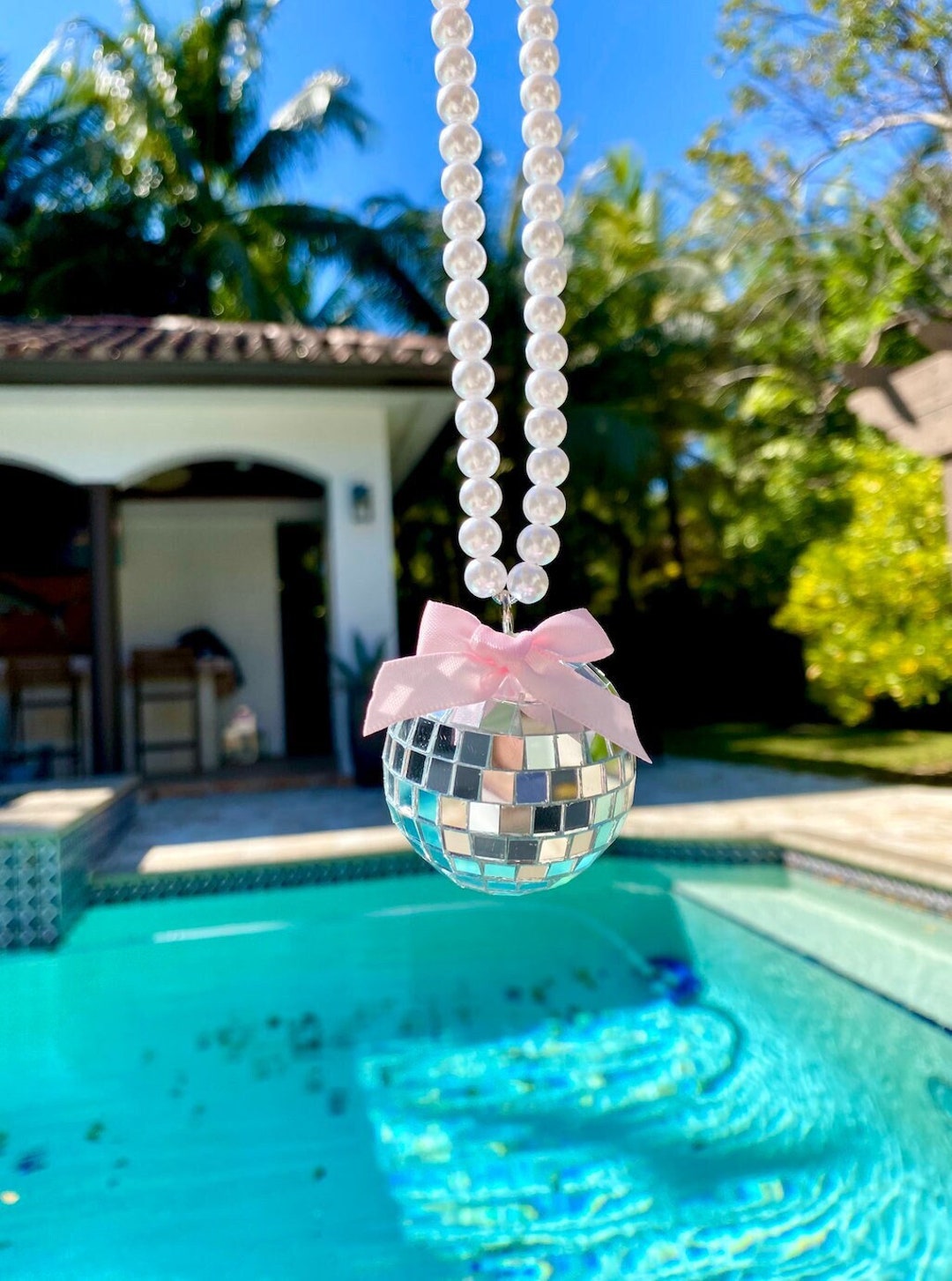 Pearl Pink Bow Disco Car Accessories L Y2K Rear View Mirror Car Decor L ...