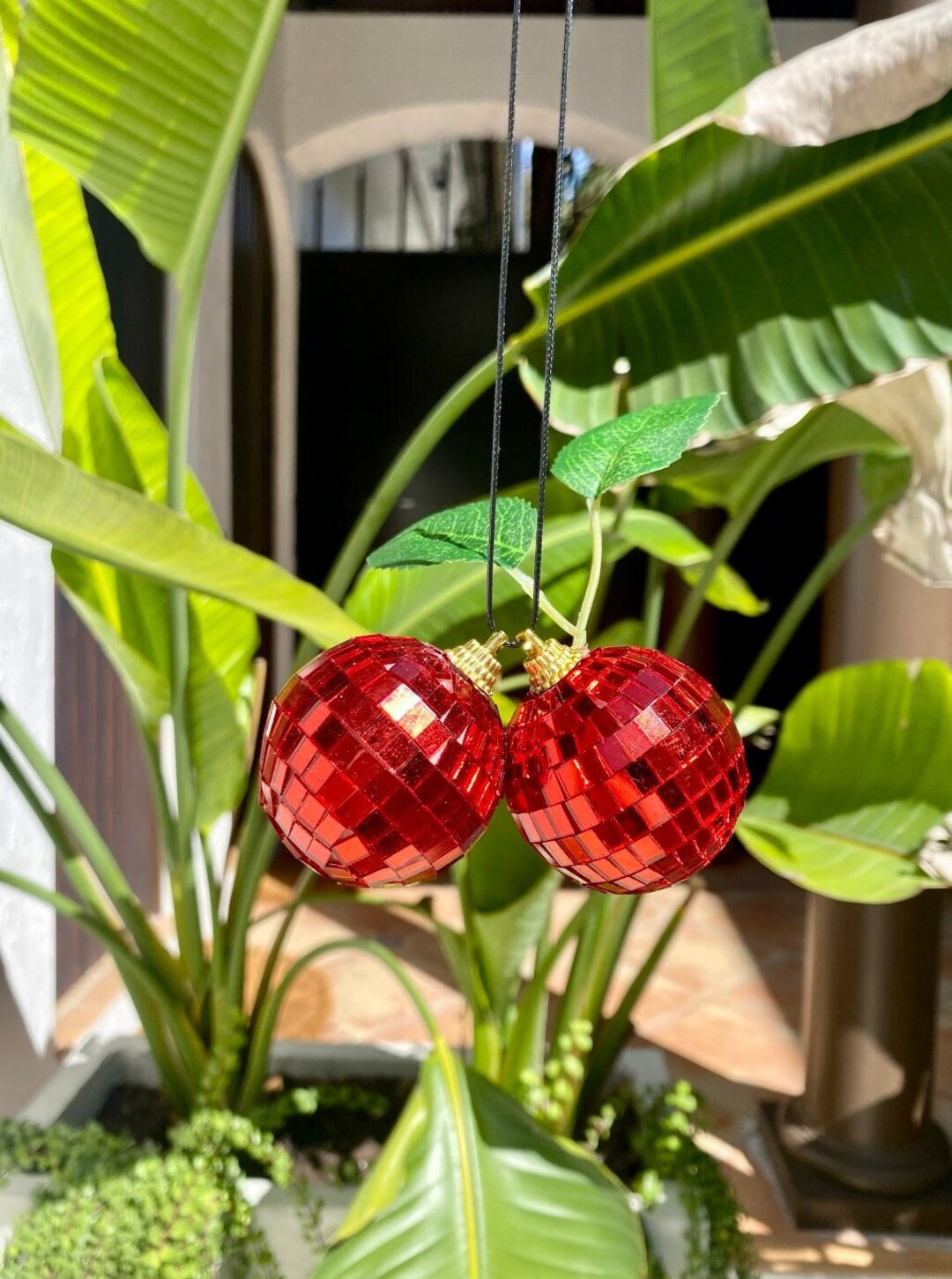 Double Cherry Car Disco Ball Car Hanging Rear View Mirror Accessory L ...