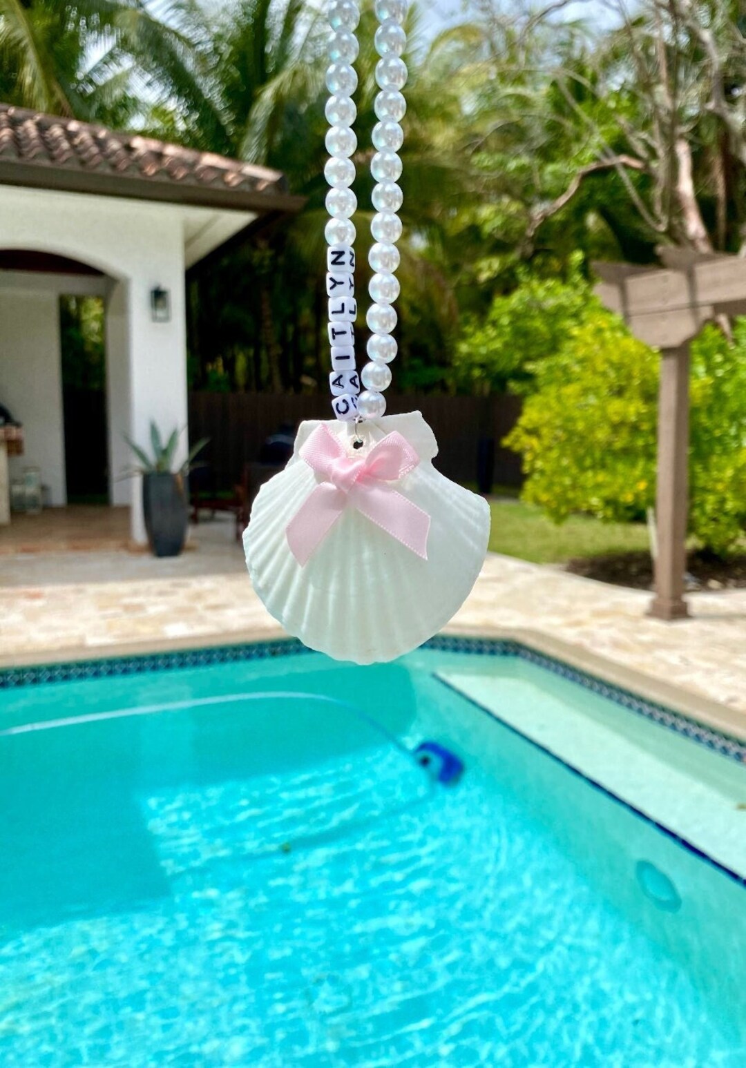 Personalized Coquette Bow Seashell Pearl Rear View Mirror Car Accessory ...