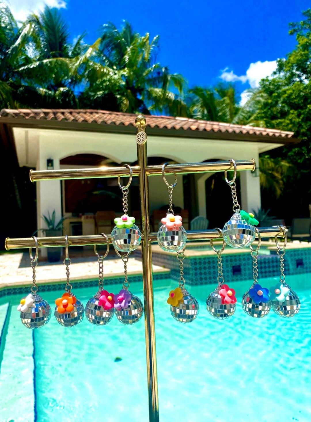 Flower Disco Keychains L Floral Disco Groovy Keychains L Colorful ...