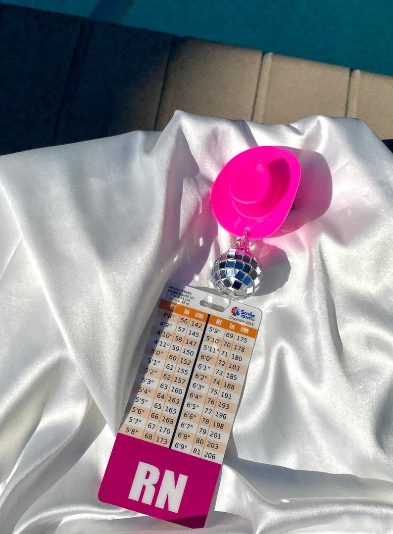 Disco Pink Cowboy Hat Nurse Health Care Worker Badge Reel L Disco ...