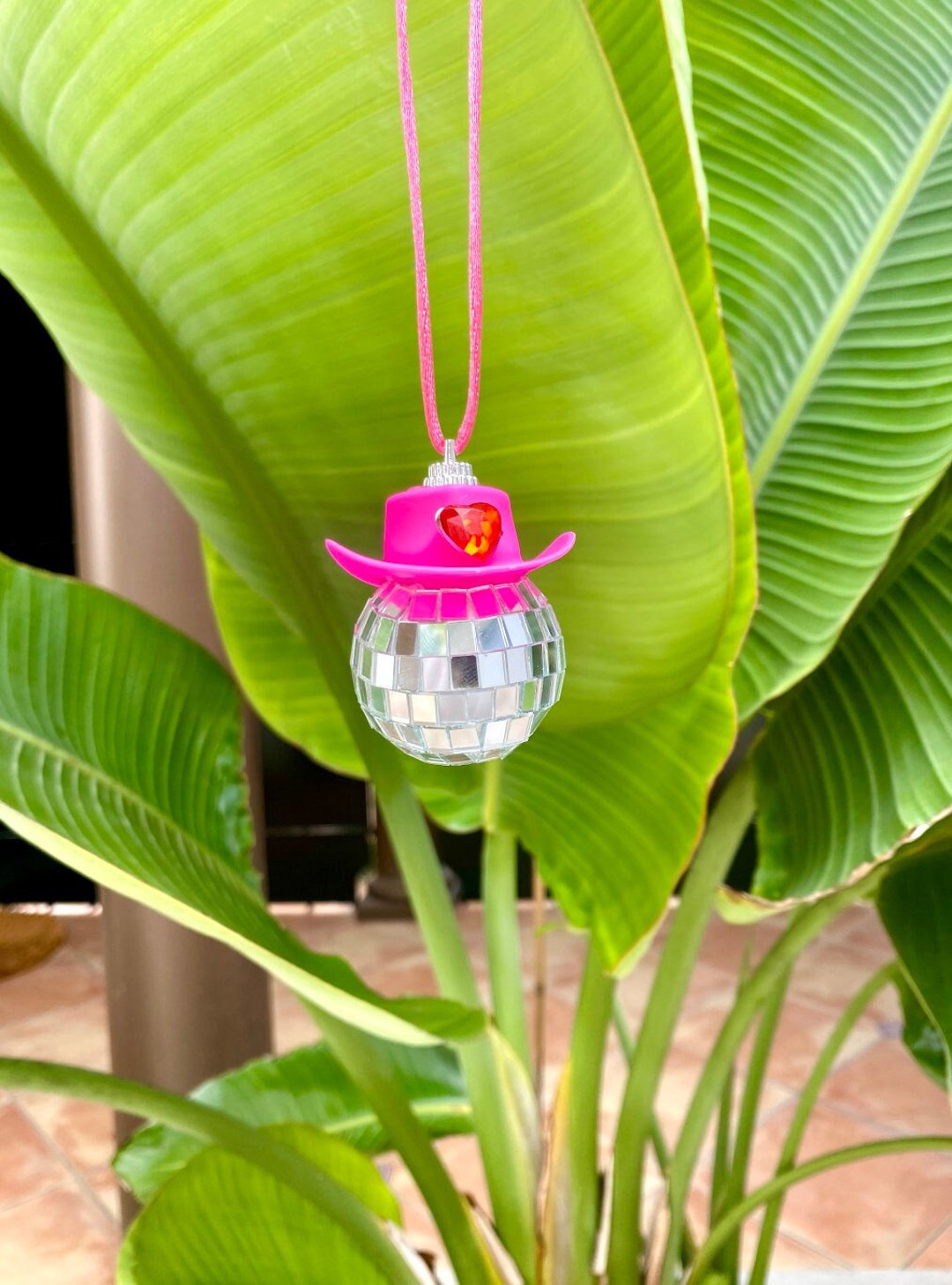 Valentine's Day Red Heart Pink Cowgirl Hat Disco Ball Car Hanging Rear ...