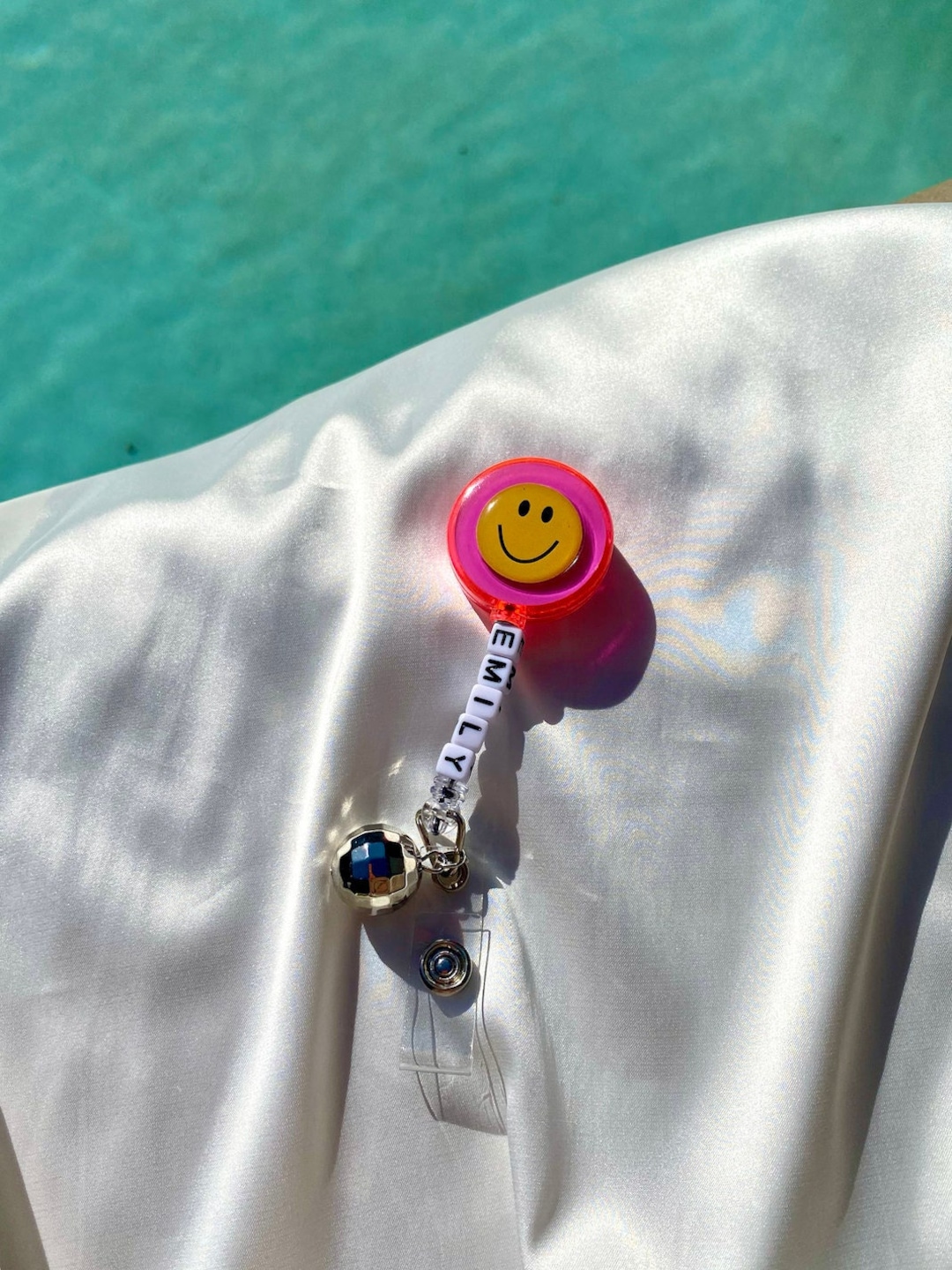 Disco Personalized Name Beaded Smiley Face Nurse Health Worker Badge ...