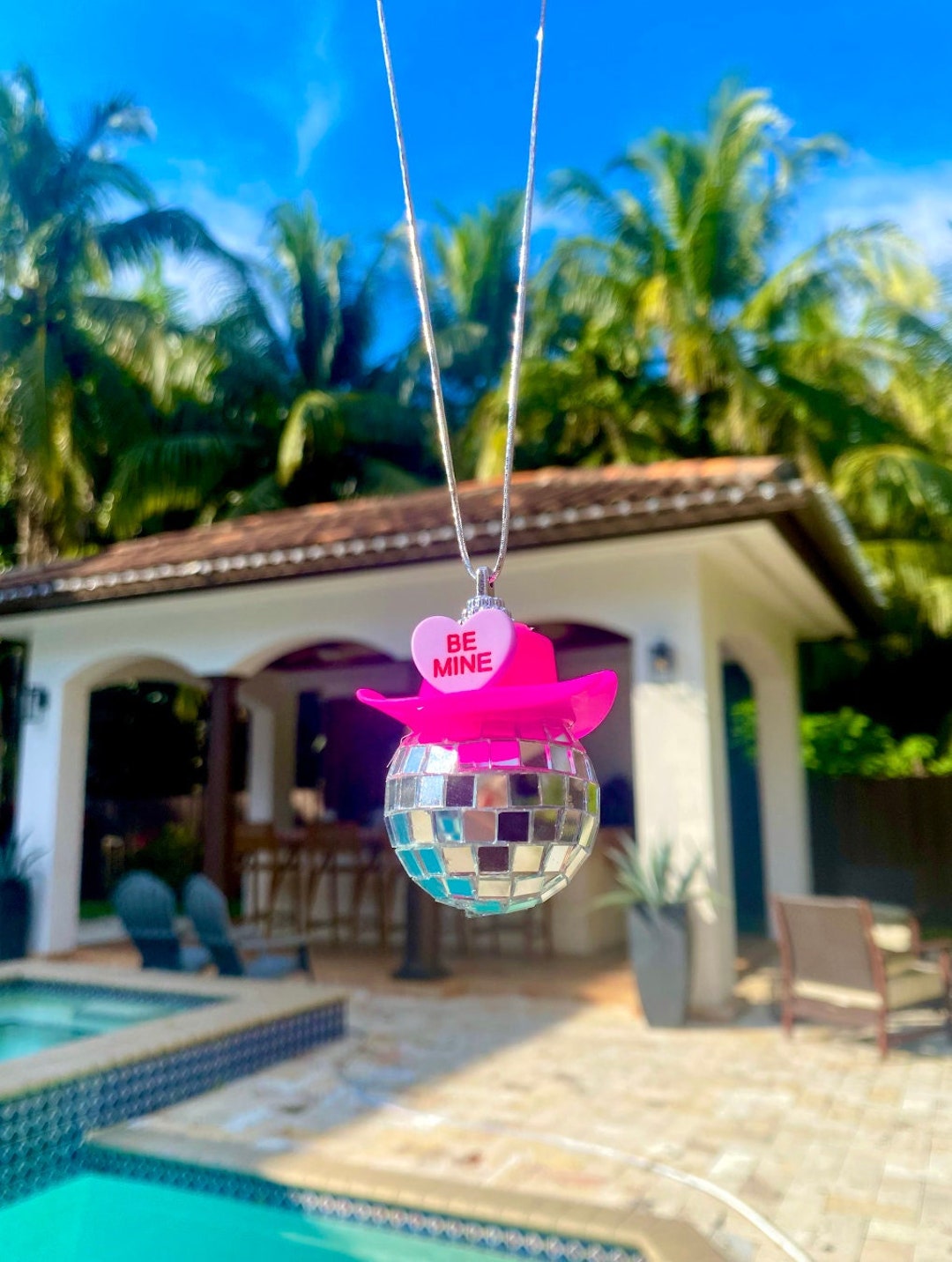 Valentine's Day Be Mine Pink Cowgirl Hat Disco Ball Car Hanging Rear ...