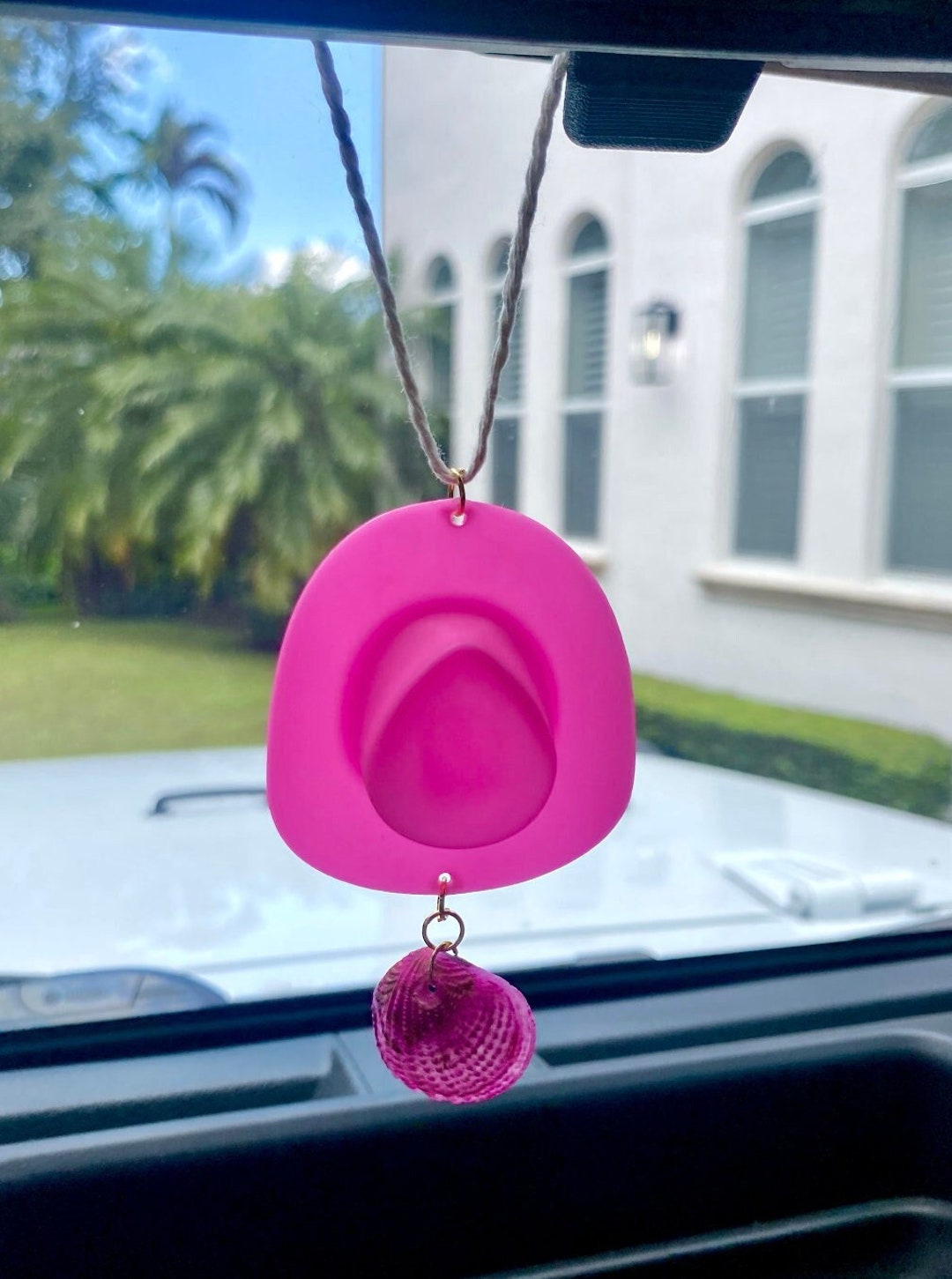 Pink Shell Coastal Cowgirl Rear View Mirror Car Accessory L Coastal ...