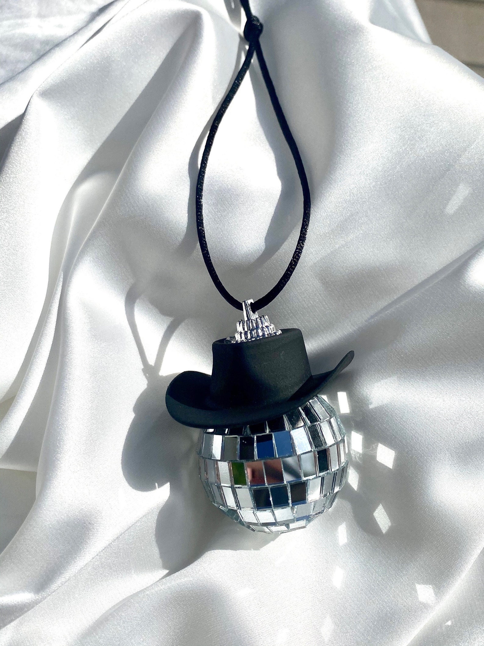 Black Cowboy Hat Disco Ball Car Hanging Rear View Mirror - Etsy