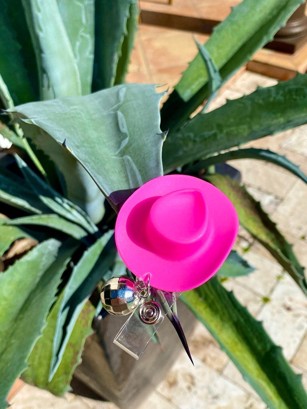 Disco Charm Pink Cowboy Hat Nurse Health Care Worker Badge Reel L Disco ...