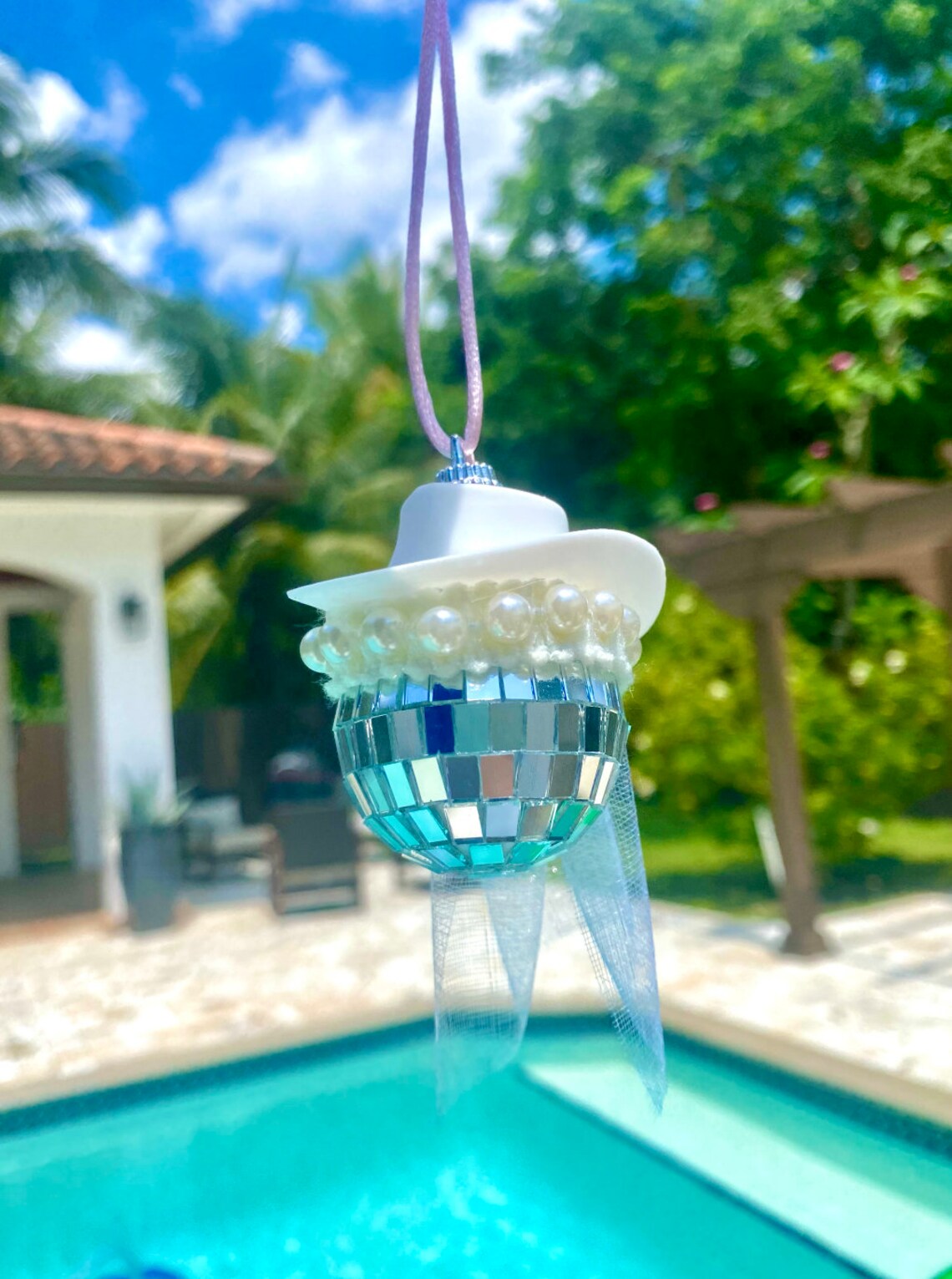 Bride White Cowboy Disco Hat Rear View Mirror Car Accessory L - Etsy