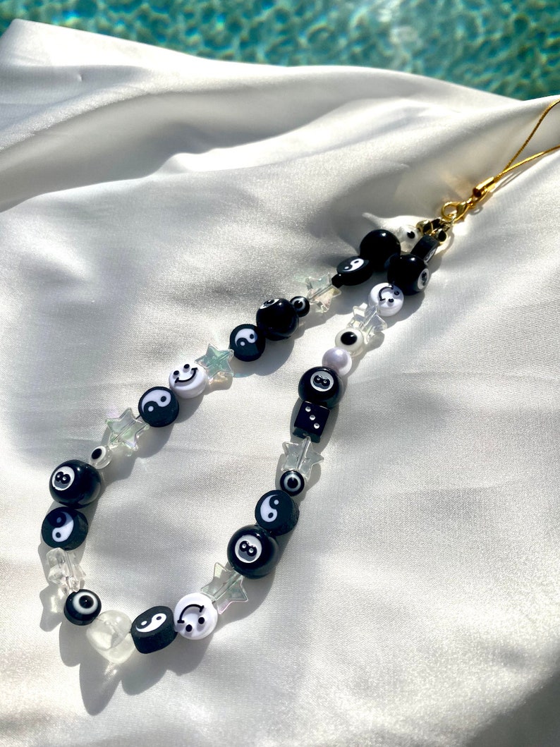 Black and White Beaded Phone Charm Accessory L Iphone Phone - Etsy