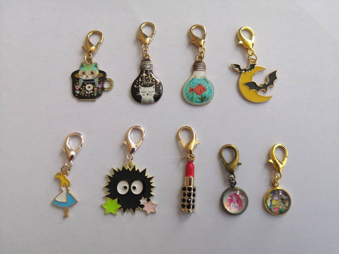 Cat fish bat lipstick stitch markers bag zipper charms cute kawaii gift ...