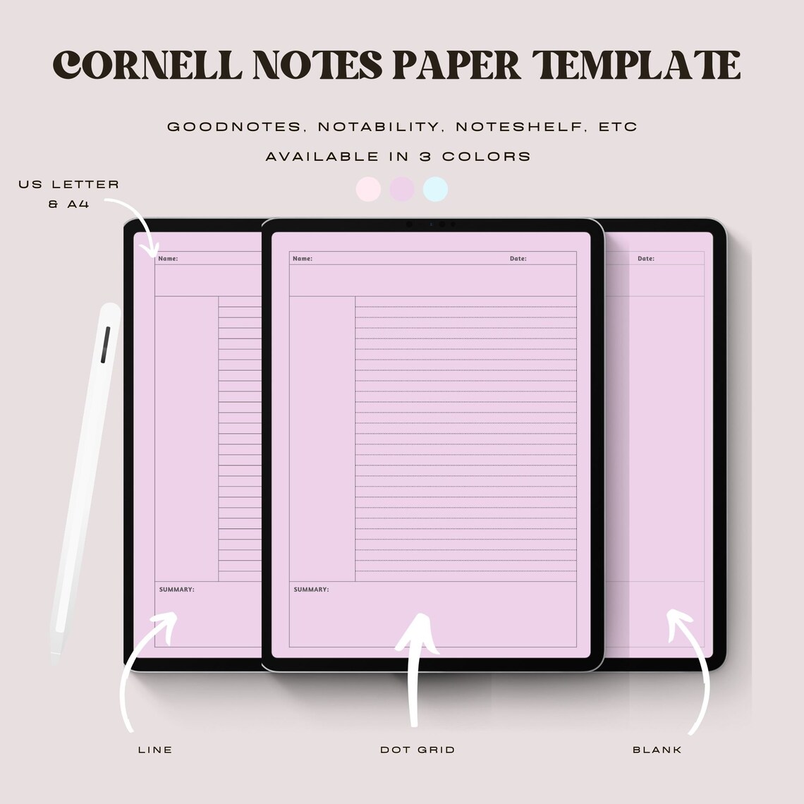 Digital Cornell Note Pages | Digital Notes Paper | 3 PDF Note Pages ...