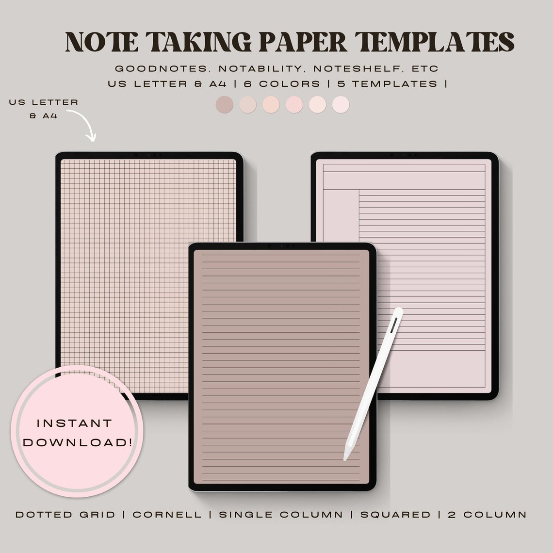 Digital Note Taking Paper | Instant Download PDF | Digital Cornell Note ...