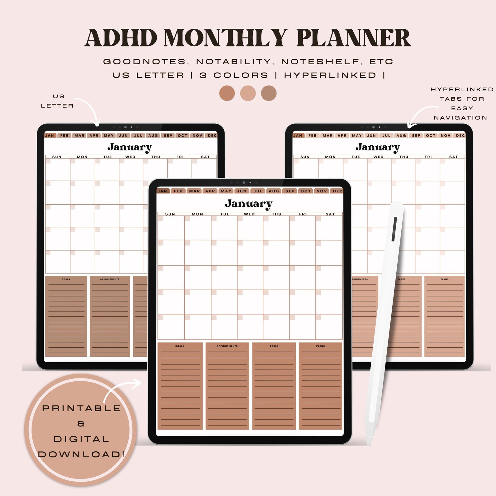 Digital ADHD Monthly Planner | ADHD Planner Printable Template ...