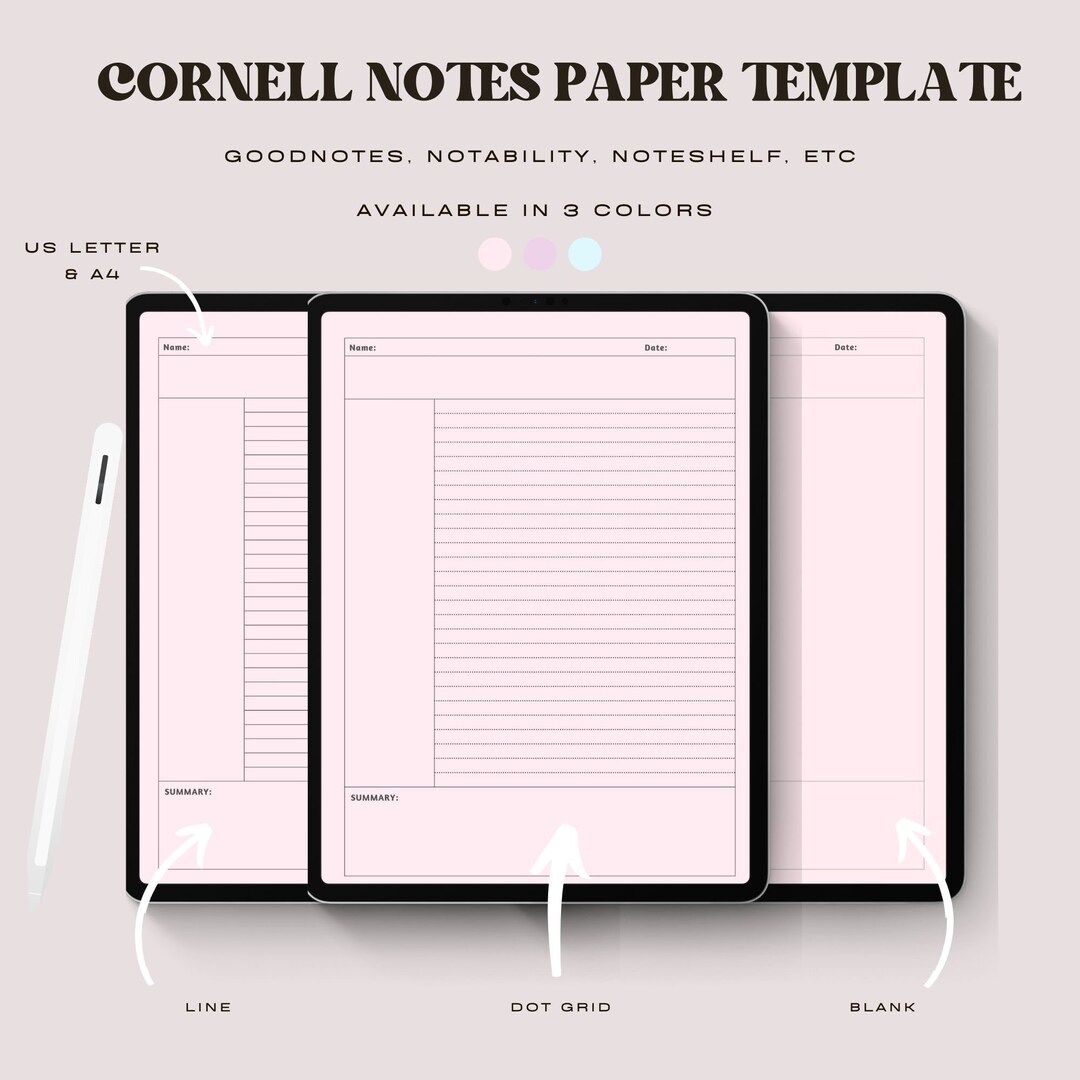 Digital Cornell Note Pages | Digital Notes Paper | 3 PDF Note Pages ...