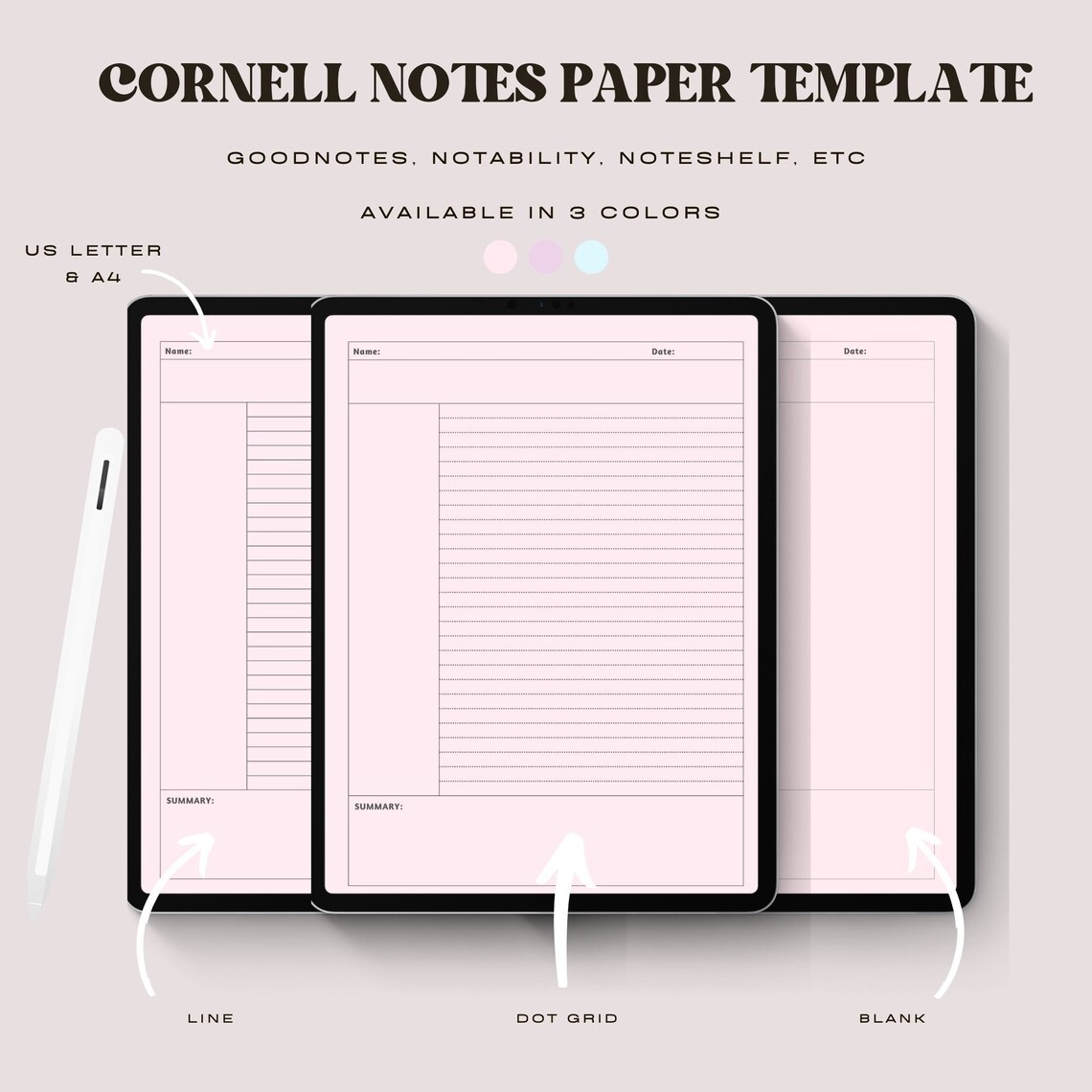 Digital Cornell Note Pages | Digital Notes Paper | 3 PDF Note Pages ...
