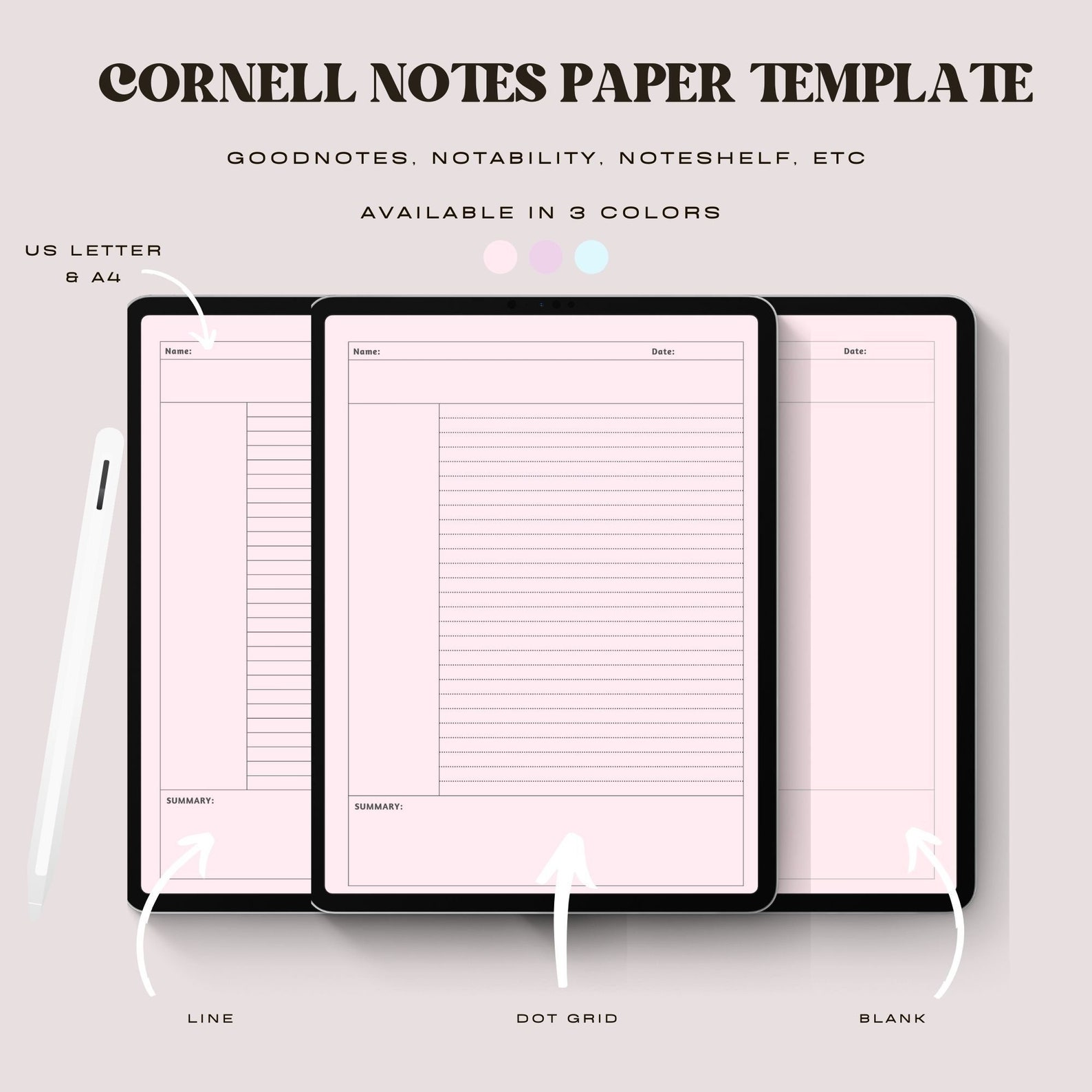 Digital Cornell Note Pages | Digital Notes Paper | 3 PDF Note Pages ...