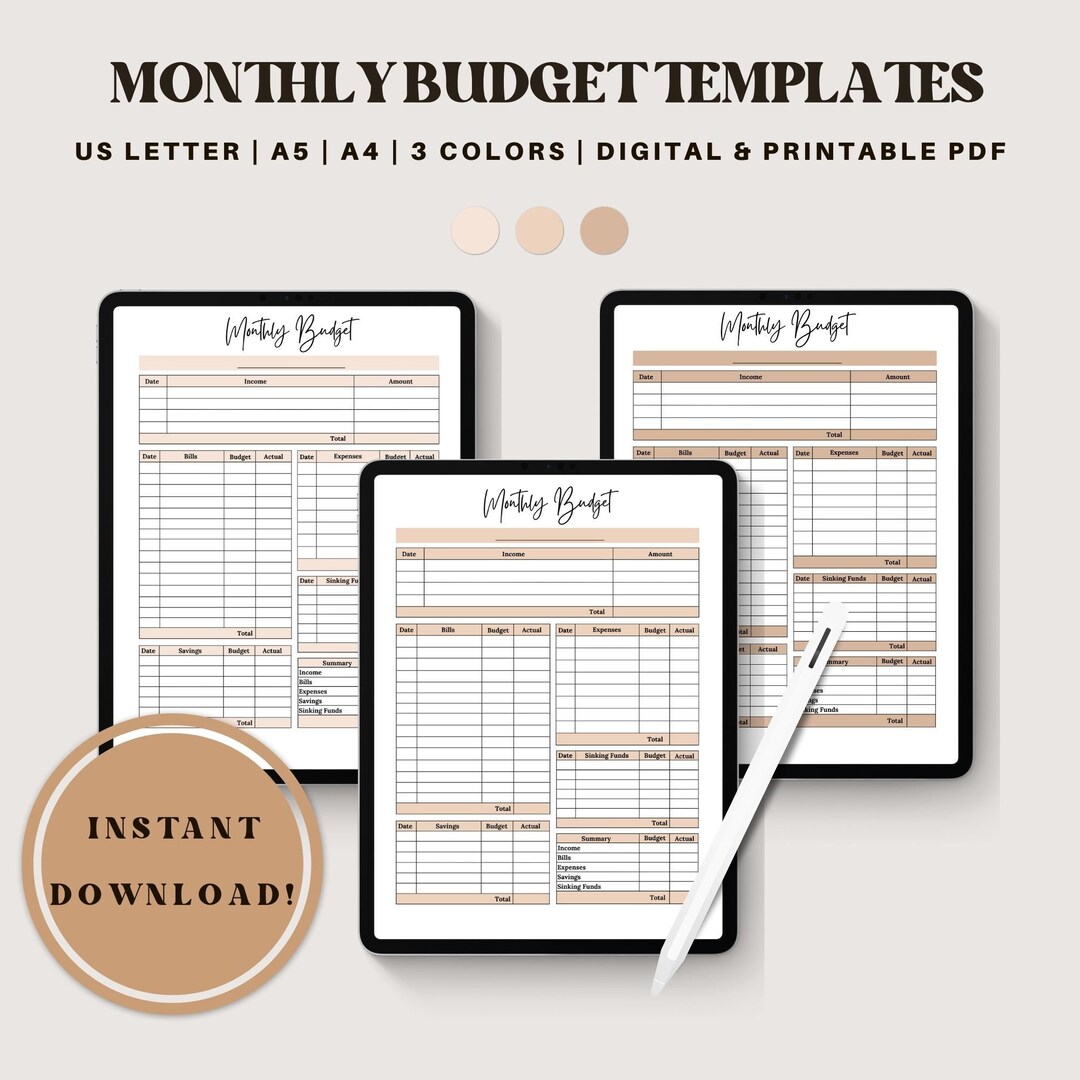 Monthly Budget Template Printable | Income Budget Printable PDF ...