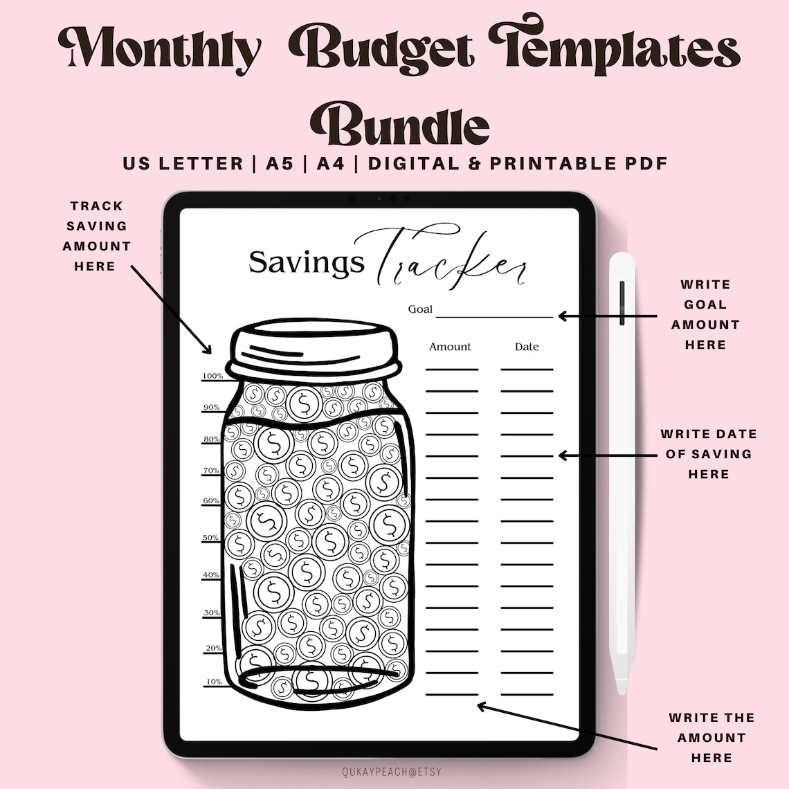 Printable Monthly Budget Bundle: Income & Expense Tracker (A4, A5, US ...