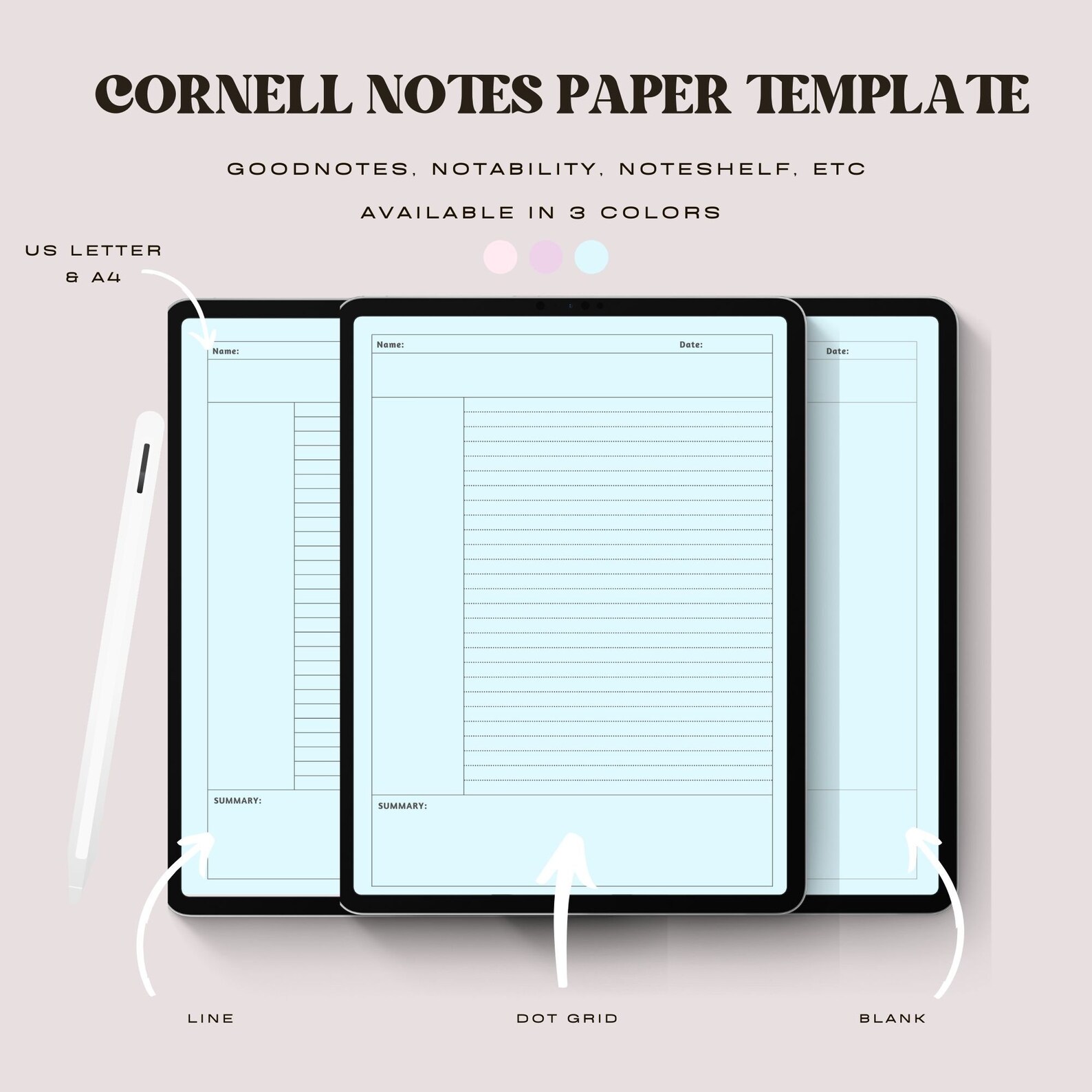 Digital Cornell Note Pages Digital Notes Paper 3 PDF Note - Etsy