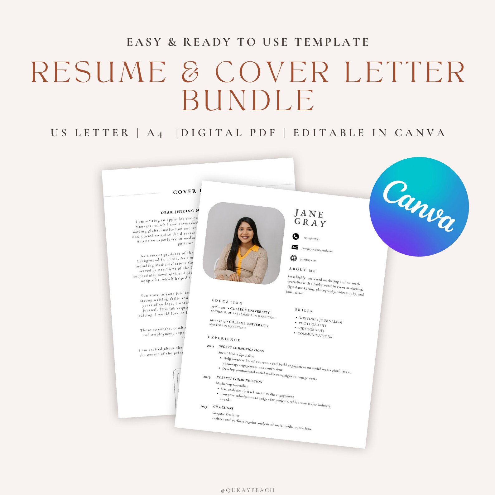 Resume and Cover Letter Template Bundle | Professional Resume Template ...