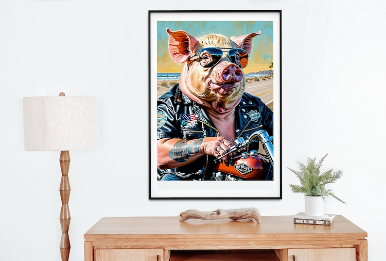 Cool Biker Pig Digital Art - Stylish Hog on Motorcycle, High-res ...