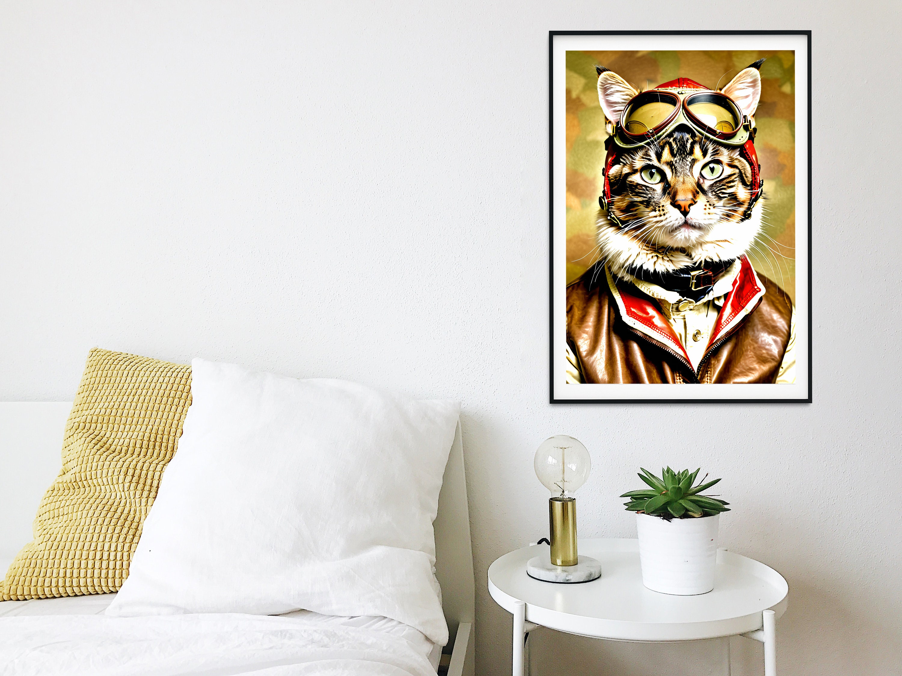 Vintage Aviator Cat Digital Art WW1 Pilot Feline in Leather Jacket ...