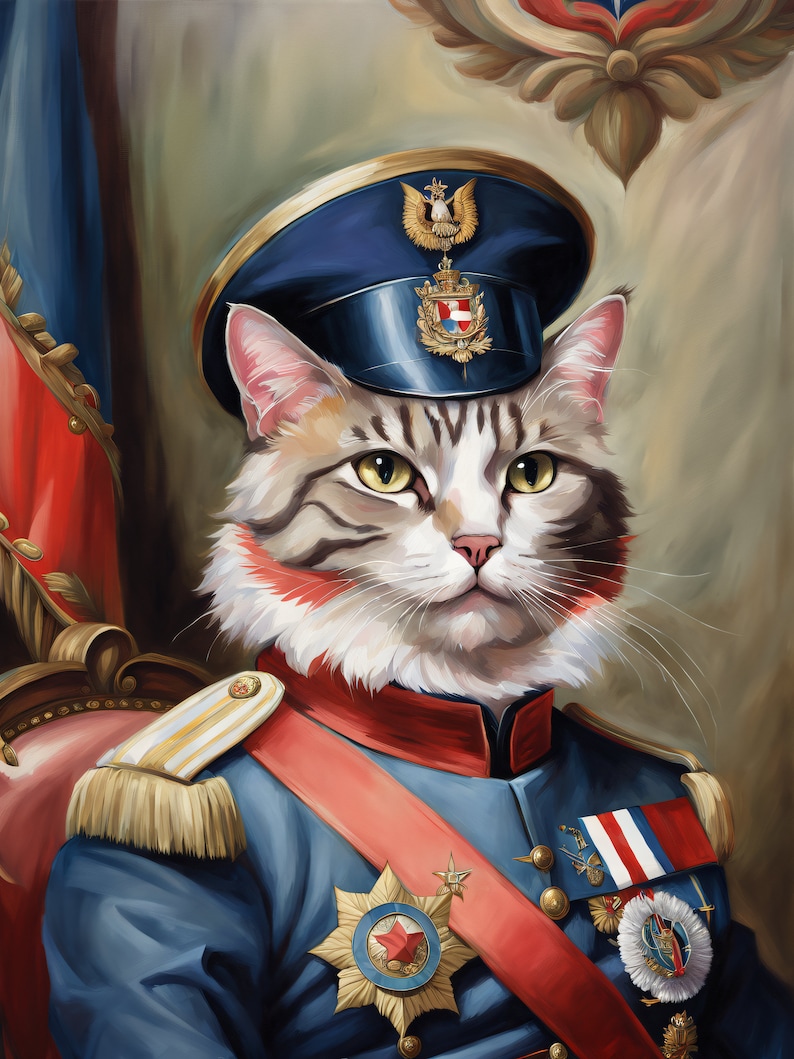 Regal Military Cat Commander - Cat in Uniform Portrait, Noble Feline ...