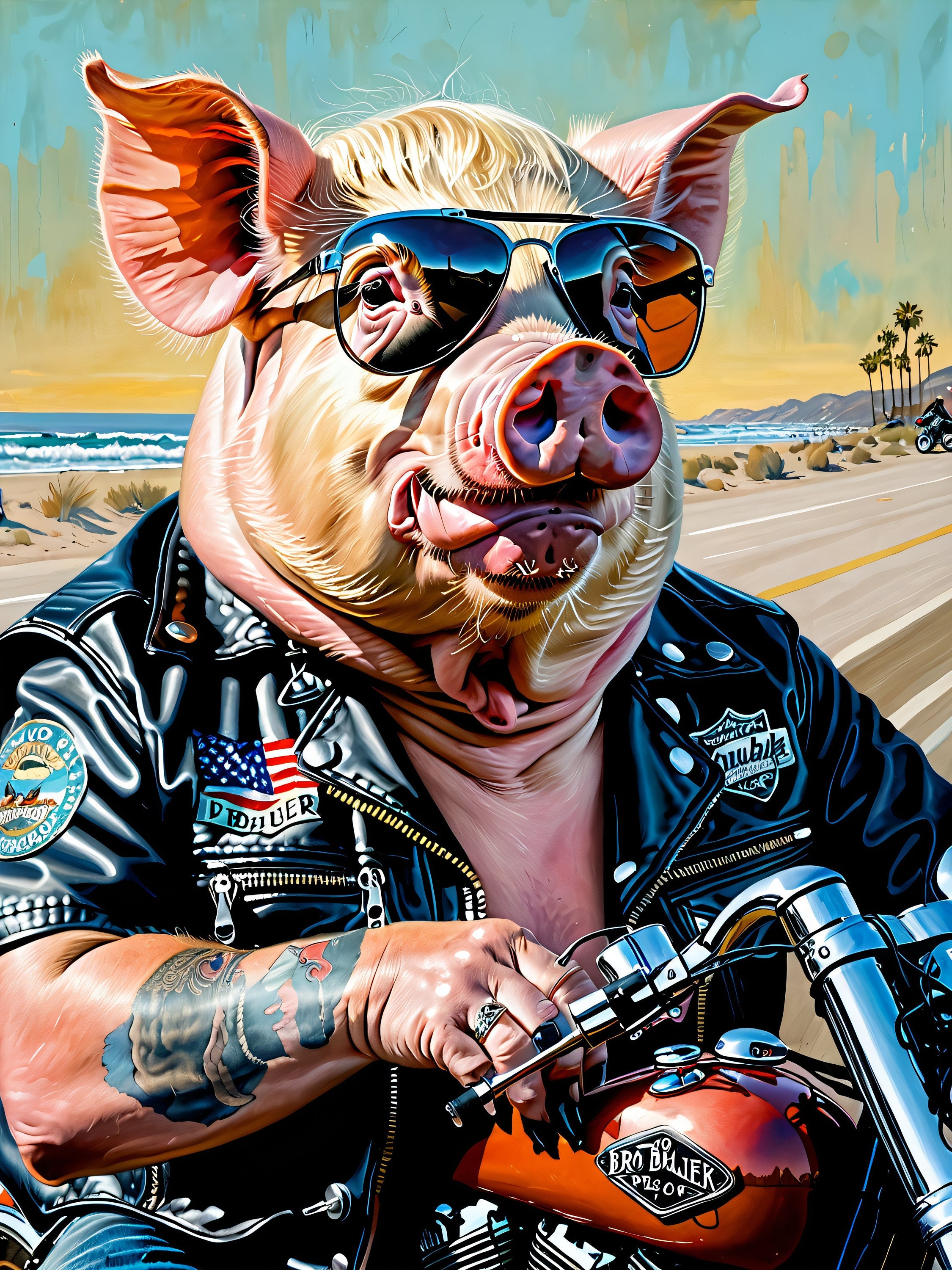 Cool Biker Pig Digital Art - Stylish Hog on Motorcycle, High-res ...
