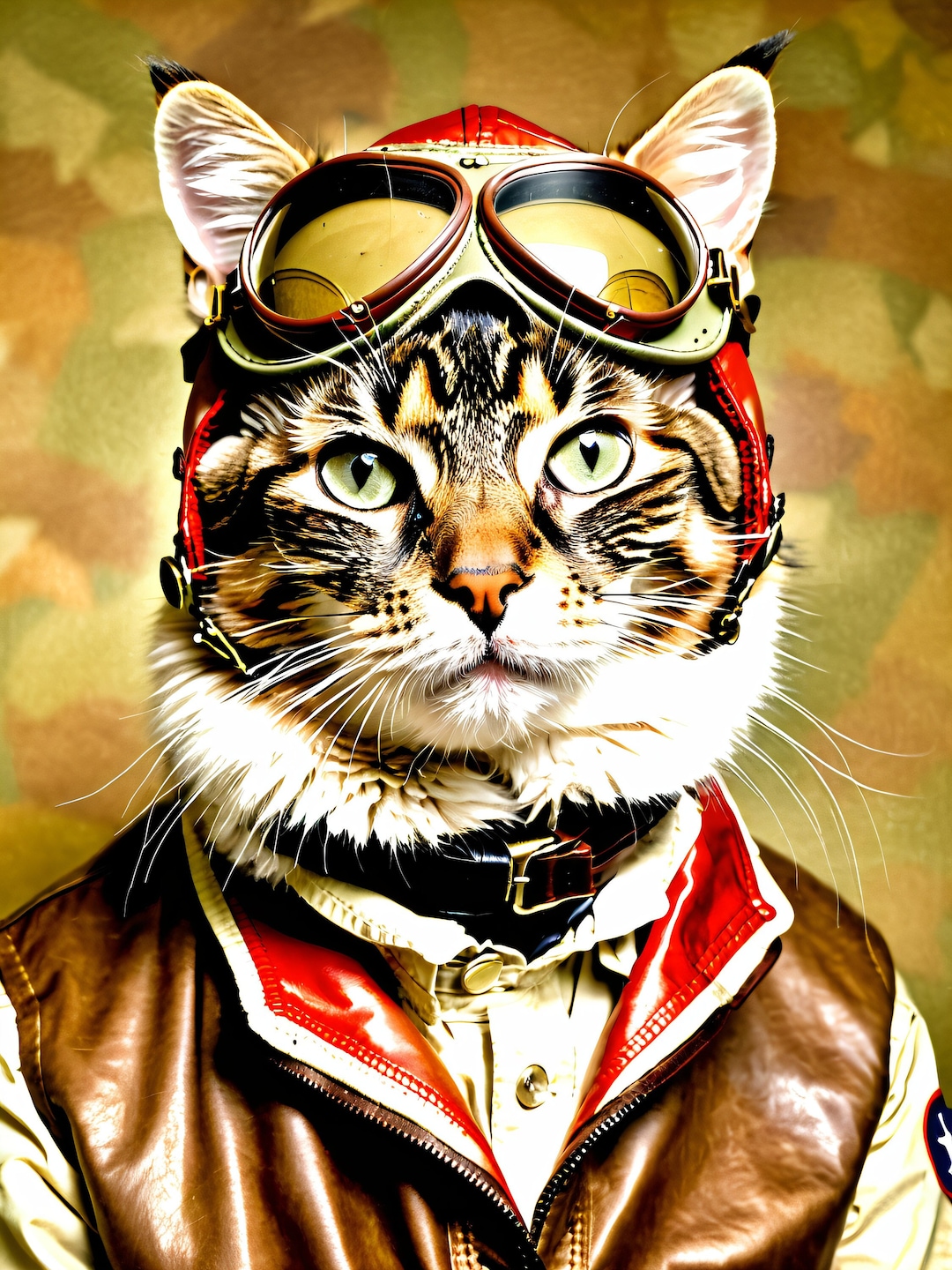 Vintage Aviator Cat Digital Art - WW1 Pilot Feline in Leather Jacket ...