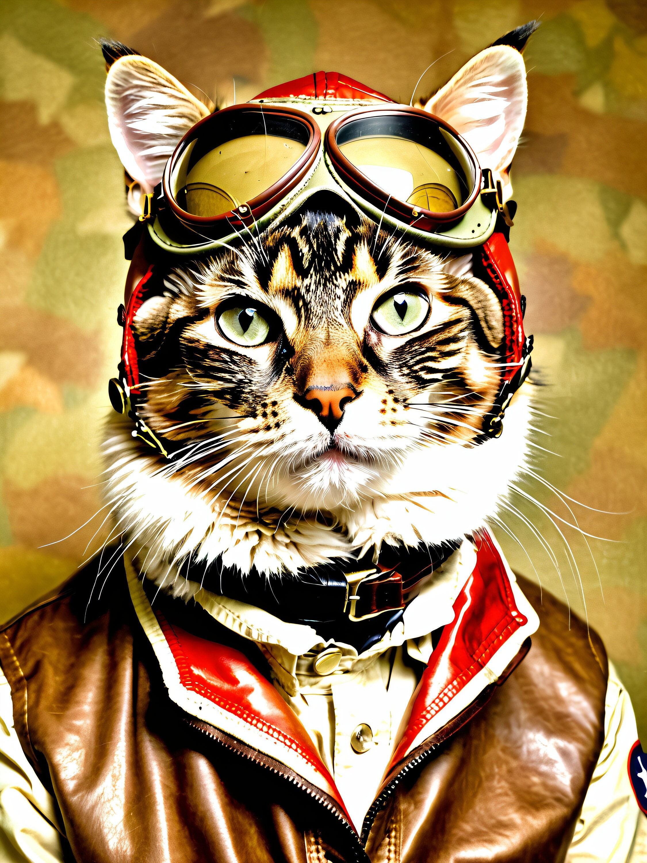 Vintage Aviator Cat Digital Art WW1 Pilot Feline in Leather Jacket ...