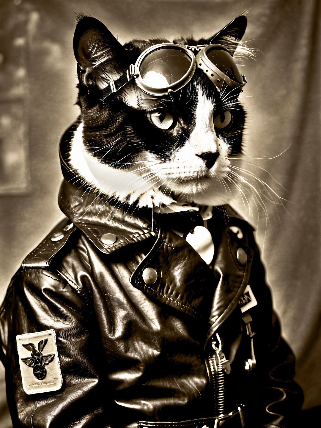 Vintage Aviator Cat Digital Art - WW1 Pilot Feline in Leather Jacket ...
