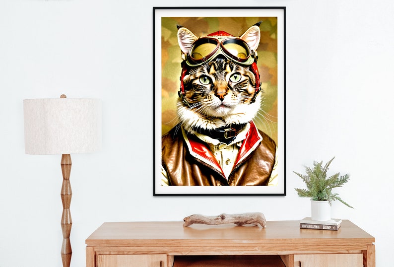 Vintage Aviator Cat Digital Art - WW1 Pilot Feline in Leather Jacket ...