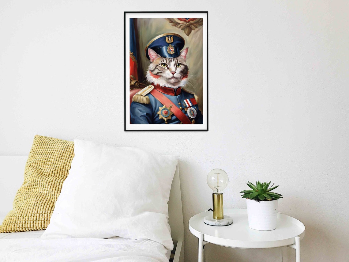 Regal Military Cat Commander - Cat in Uniform Portrait, Noble Feline ...