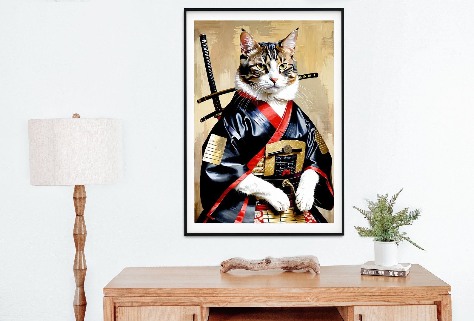 Samurai Cat Digital Art - Traditional Warrior Feline in Kimono, High ...