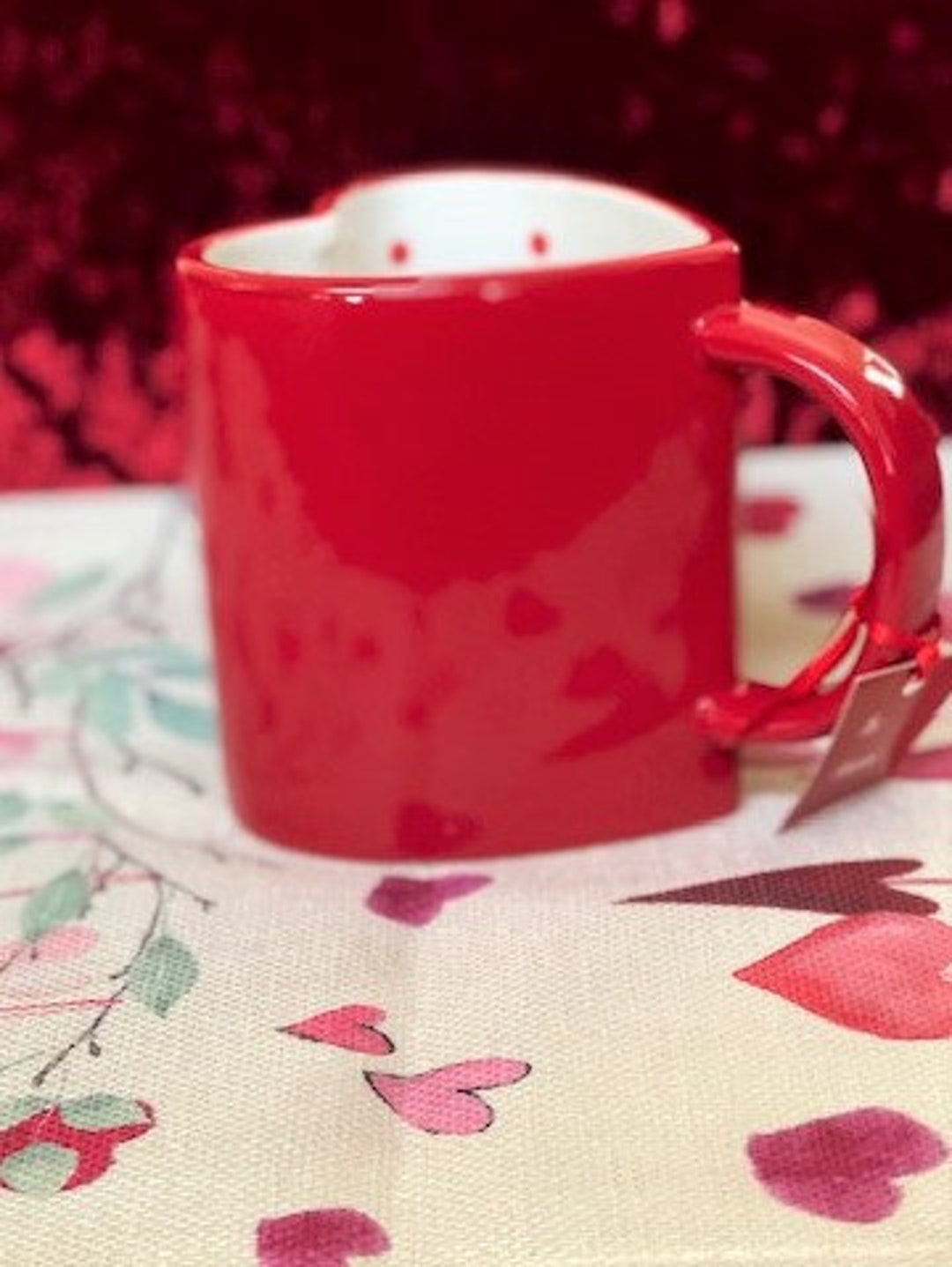 Red Ceramic Coffee Mug 16 Ounce Tea Cup Red Heart Glossy Finish Handle ...