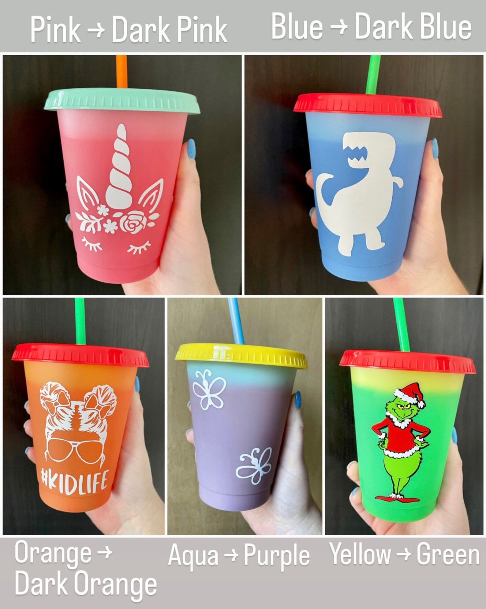 Kids Cups, Personalize Cup With Name and Design, Straw and Lid, Color ...