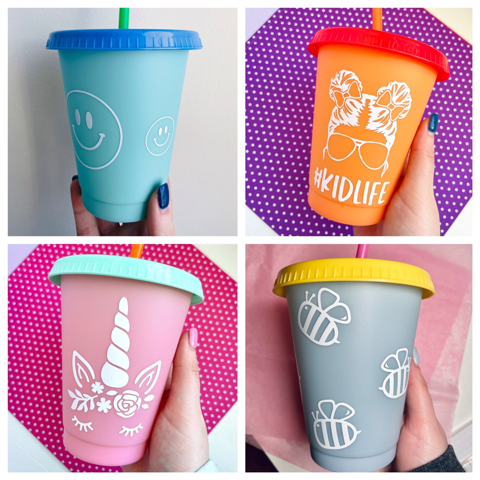 Kids Cups, Personalize Cup With Name and Design, Straw and Lid, Color ...
