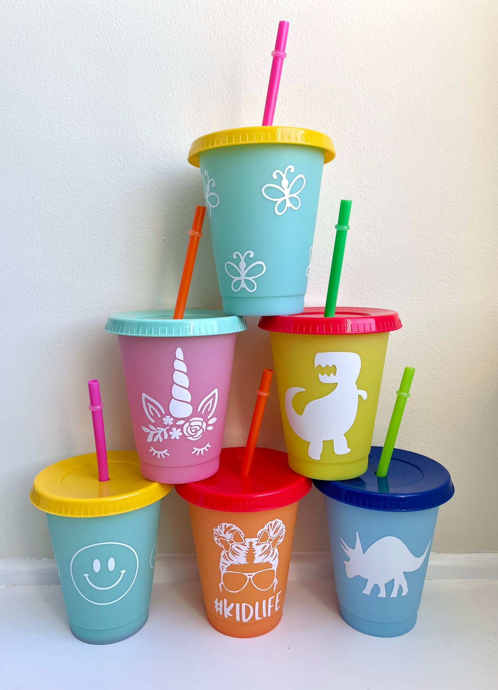 Kids Cups, Personalize Cup With Name and Design, Straw and Lid, Color ...