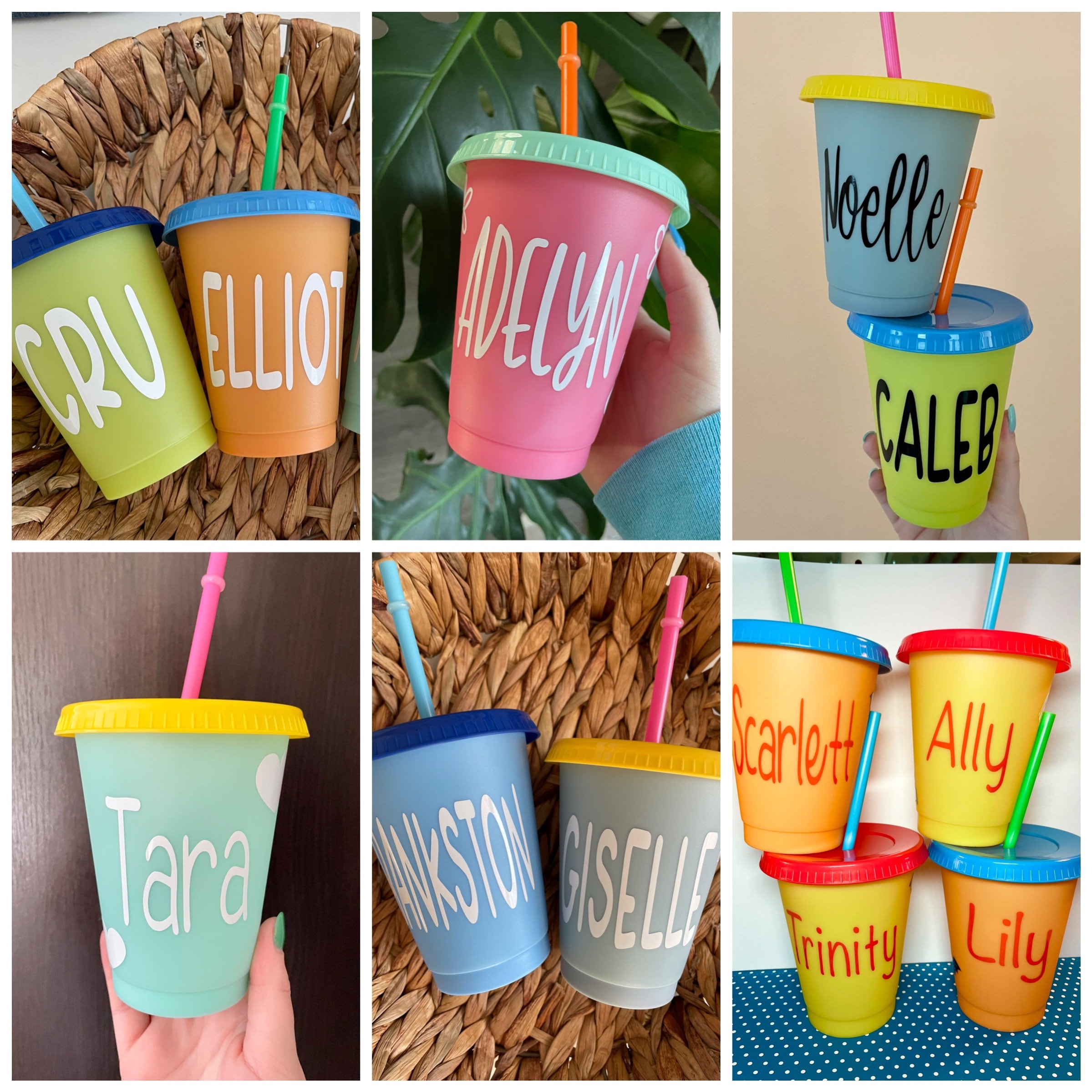Kids Cups, Personalize Cup With Name and Design, Straw and Lid, Color ...