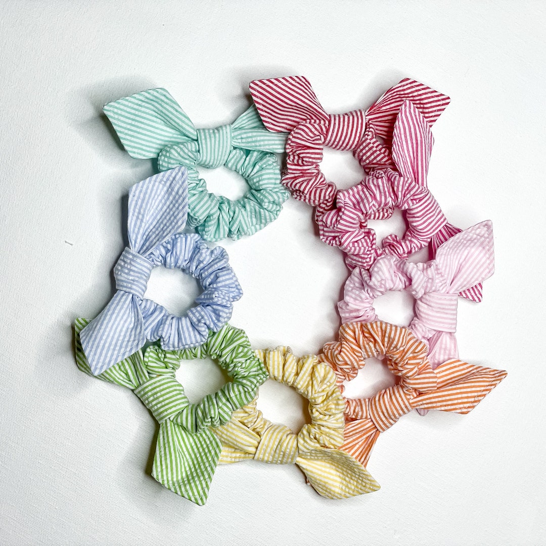 Seersucker Scrunchie // Preppy // Red, Pink, Orange, Yellow, Green ...