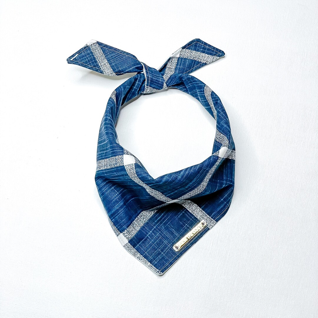 REVERSIBLE Dog Bandana // Heavy-duty Slub Cotton Navy and Cream ...