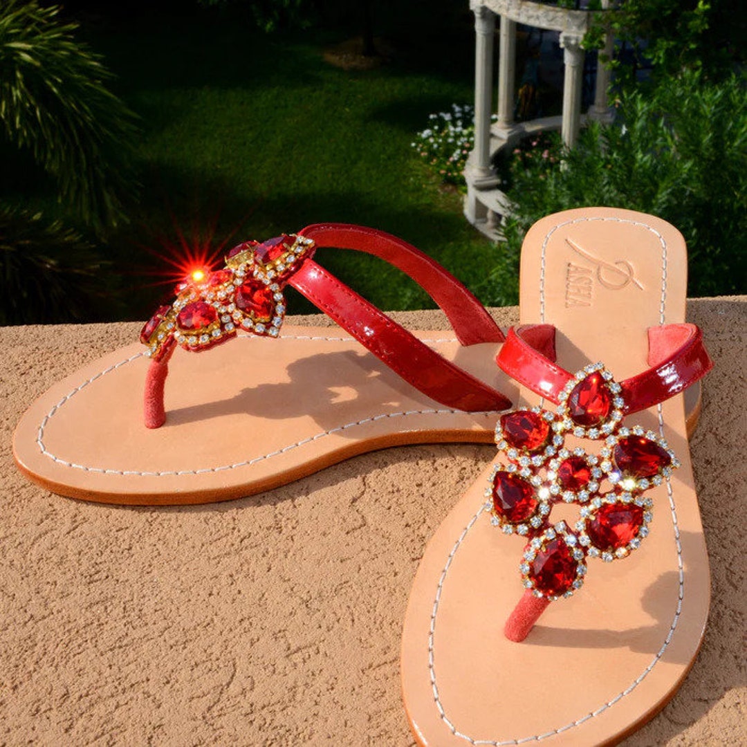 Red Shoes Sandals for Women With Bright Red Jewelry for Valentines Day ...