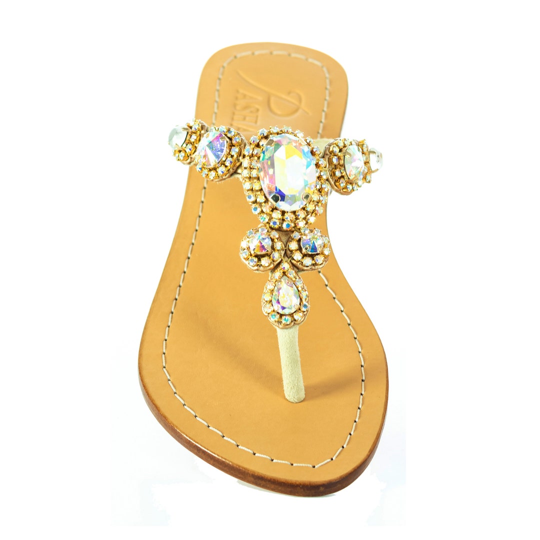 Corinth Flat Thong Jewel Sandals Classic Embellished Design ...