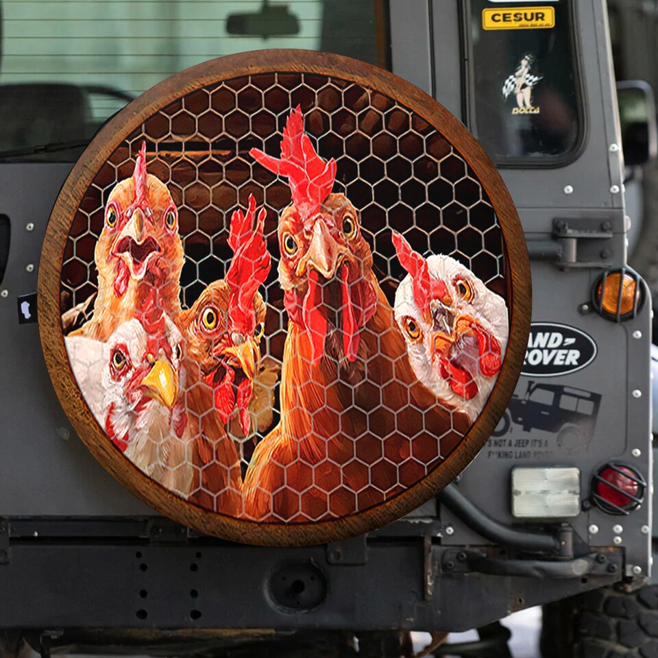Funny face chicken spare tire cover, chicken farm lover, spare tire ...