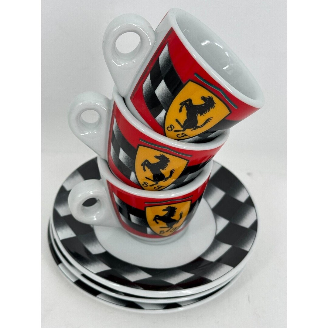 Vintage Y2K 2000 Ferrari Red Black Logo Espresso Cups and Saucers Set ...