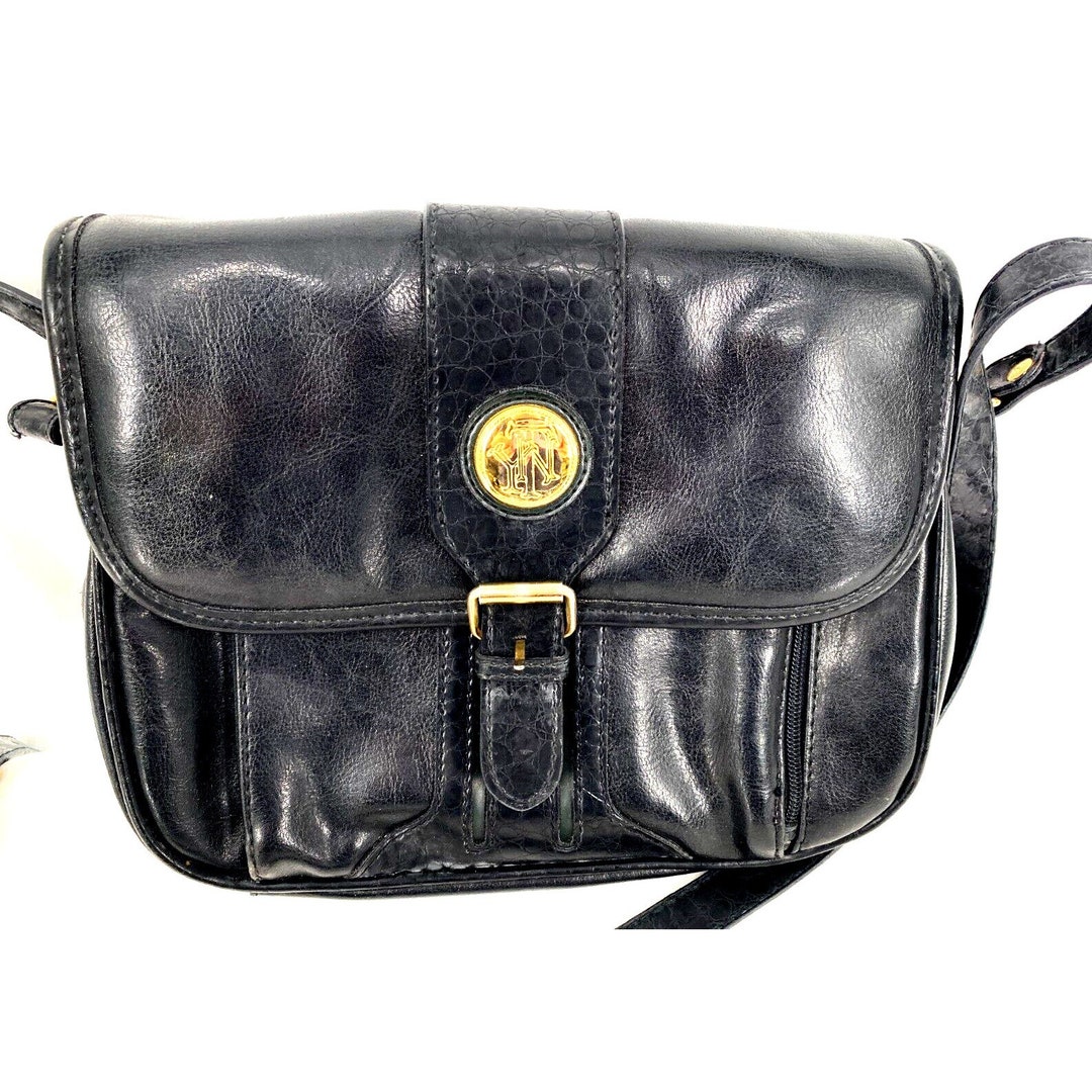 Vintage 80s TOLEDANO Black Leather Saddle Shoulder Purse Crossbody Bag ...